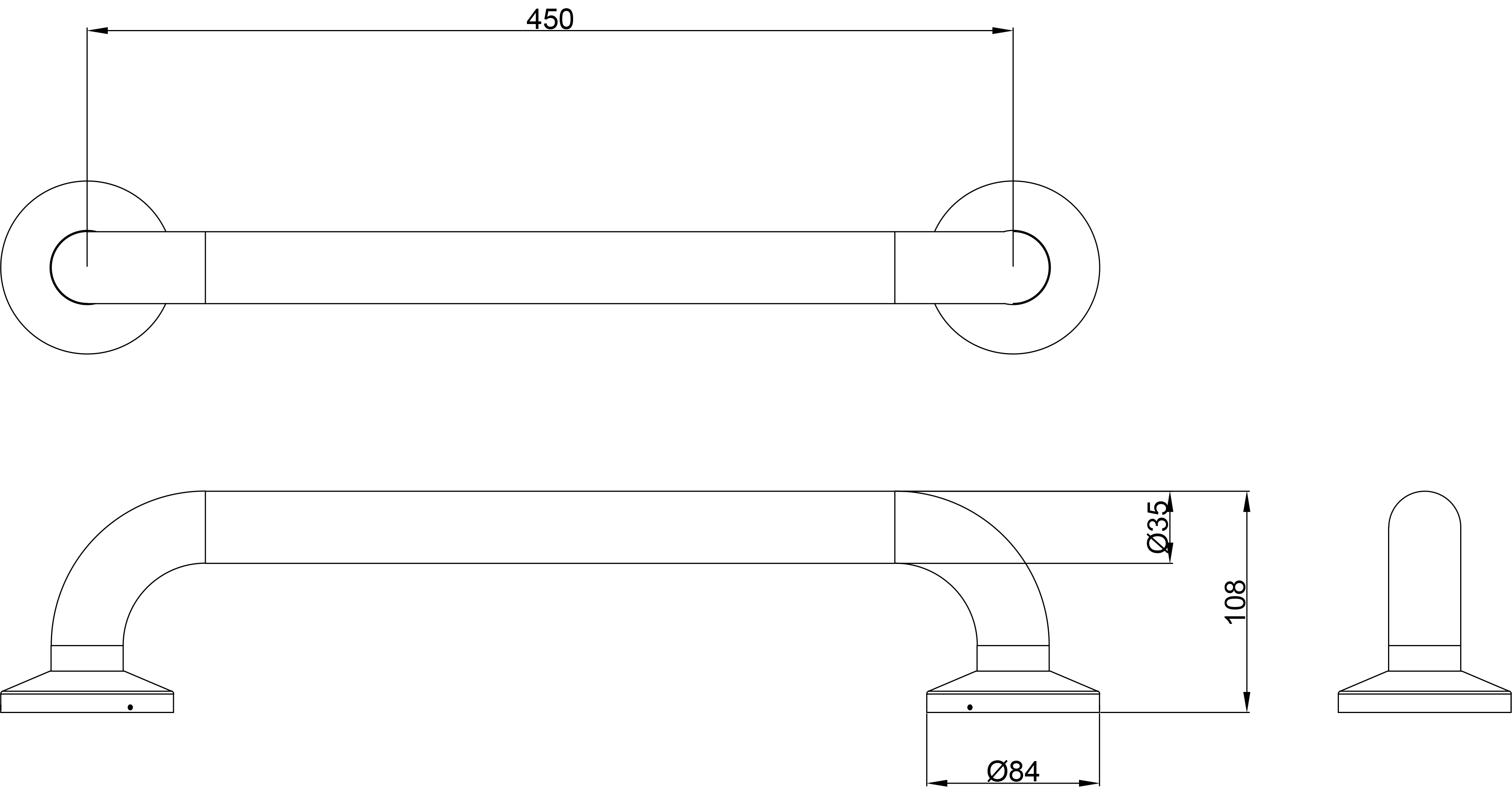 32mm Diameter Brushed Stainless Grab Rail 450mm Length ...
