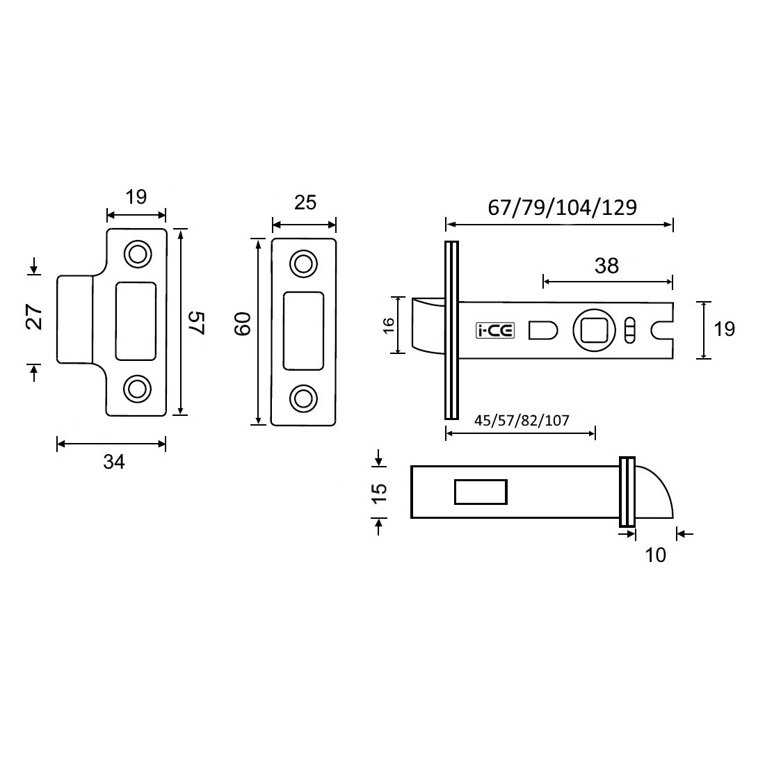 Altro Heavy Duty Tubular Latch - 75mm Case - 57mm Backset - Square ...